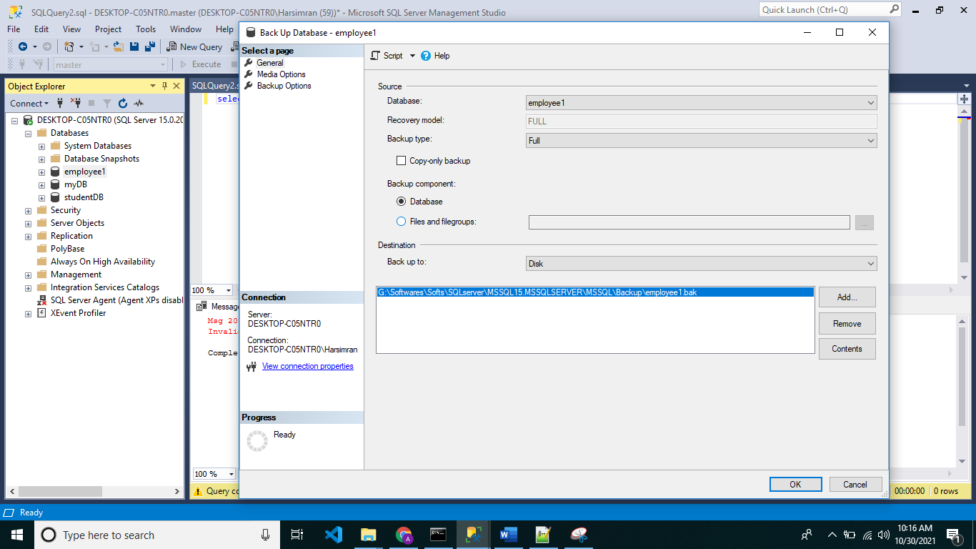 How to take Backup and restore the database using SQL Server – IT Skills